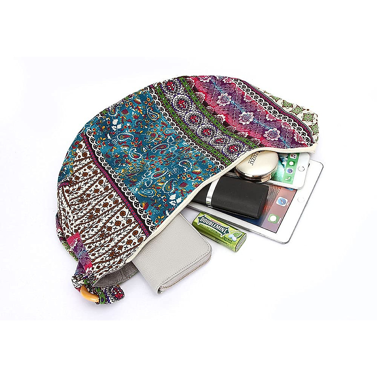 jinghuiyue Bohemian Hippie Crossbody Bag Purse Zip Hobo Sling Bag Handmade Thai Top Messenger Bags (Purple-blue)