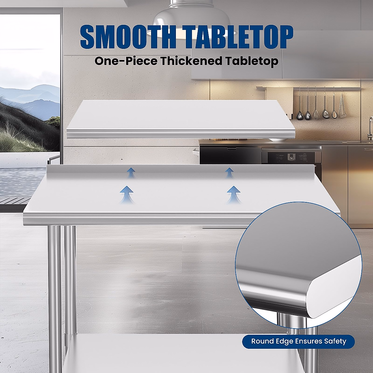 Chingoo Stainless Steel Table 24 x 30 Inches Metal Prep Table with Backsplash & Adjustable Undershelf, Stainless Table for Commercial Kitchen, Outdoor, Restaurant, Hotel & Garage