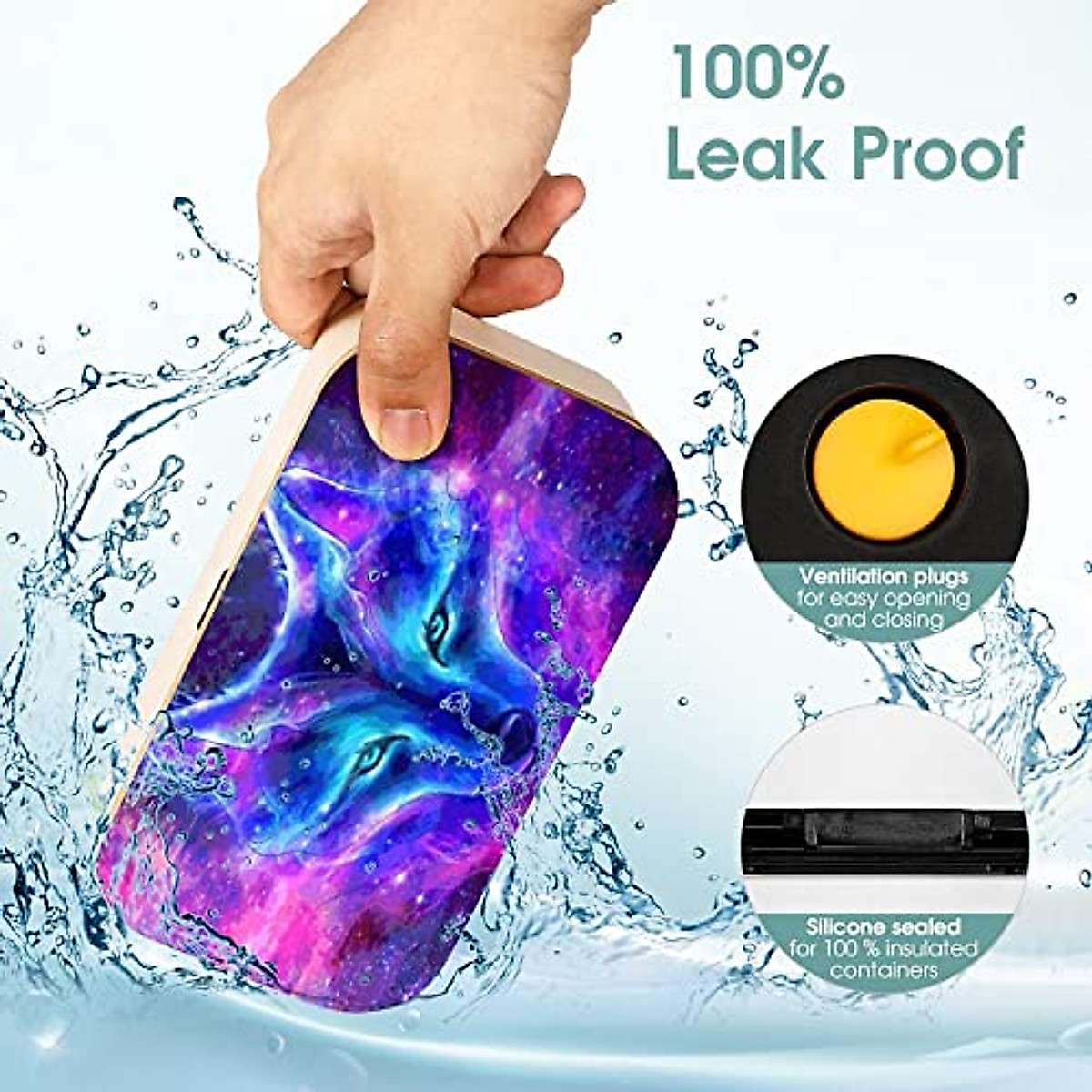 The Wolf in A Galaxy Bento Lunch Box Leak-Proof Bento Box Food Containers with 2 Compartments for Offce Work Picnic Green-Style