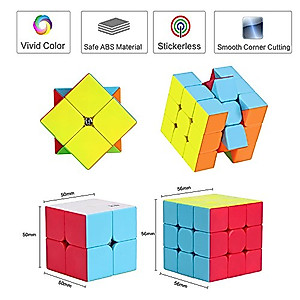 Roxenda Speed Cube Set, Speed Cube Bundle of 2x2x2 and 3x3x3 Cube Smoothly Magic Cube Collection for Kids Teens & Adults [2 Pack] (Stickerless)