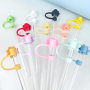 Velaco 12PCS Silicone Straw Covers Cap Compatible with Stanley 30&40 Oz Cup, 10mm Cute Flower Straw Toppers for Tumblers, Dust-Proof Drinking Straw Caps for Reusable Straws Tips Lids