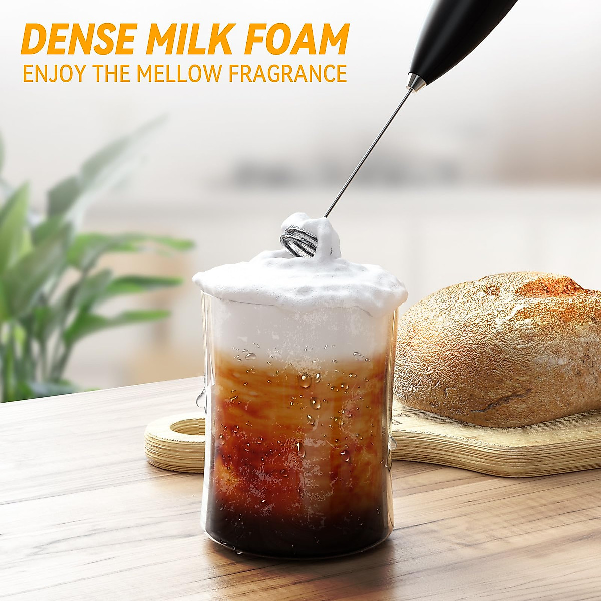 Henna Milk Frother With Stand Battery Operated Foam Maker Frother Wand For Coffee, Latte, Cappuccino, Hot Chocolate, Mini Drink Mixer Stainless Steel Whisk., Small, Gray