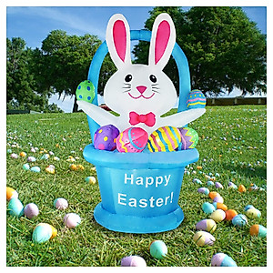 ZXSWONLY 5FT Easter Inflatables Outdoor Decorations Bunny with Basket & Colorful Eggs, Easter Blow Up Yard Decorations with LED Lights Built-in for Party Indoor, Outside, Garden, Lawn