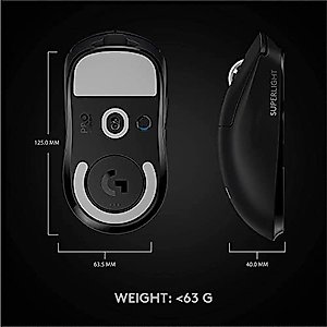 Logitech G PRO X Superlight Wireless Gaming Mouse, Ultra-Lightweight, Hero 25K Sensor, 25,600 DPI, 5 Programmable Buttons, Long Battery Life, Compatible with PC/Mac - Black (Renewed)