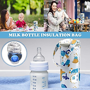 LNQ LUNIQI Insulated Baby Bottle Bags with Carrying Handle -Portable Travel Baby Feeding Bottle Bag to Keep Milk Warm Thermal Insulated Bottle Bag for Newborn Toddler (Grey)