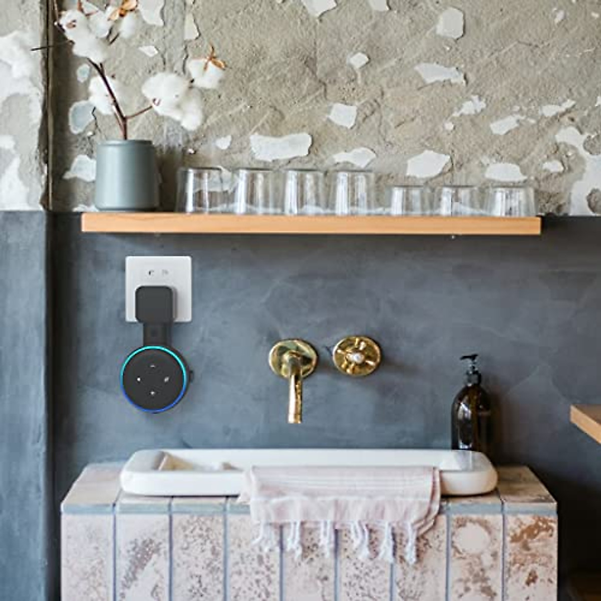 Wall Mount Stand,Outlet Wall Mount Holder for Echo Dot 3rd Generation Smart Home Speakers Space-Saving Hanger Plug Wall Mount for Alexa Built-in Cable Management Hide Messy Wires(1 Pack Black)