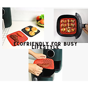 2 PackAirFryer Silicone liners,None stick 8 inch Air Fryer liner square mat, Reusable Air fryer insert, Fits 3-5 QT Air Fryer pot Parchment paper replacement liners, microwave safe, dishwasher safe