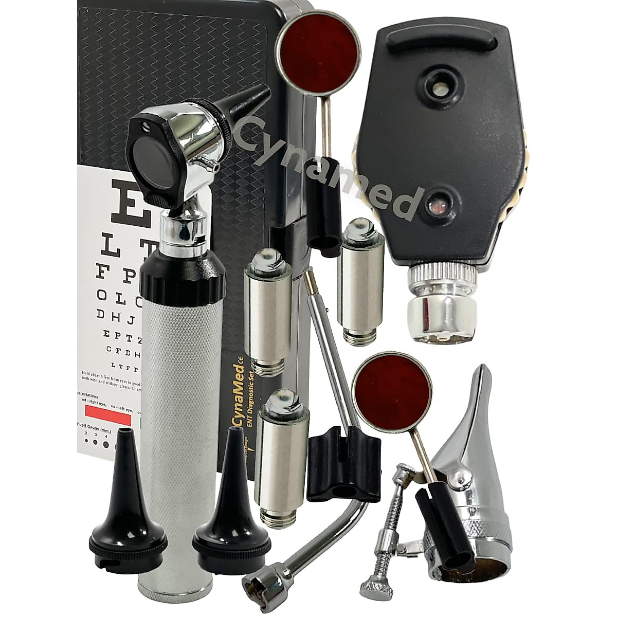 Cynamed New 3.2V Bright White Led Otoscope Set Includes 3 Sizes of reuseable Specula Plus Hard Case Plus 3 Replacement Bulbs Cynamed