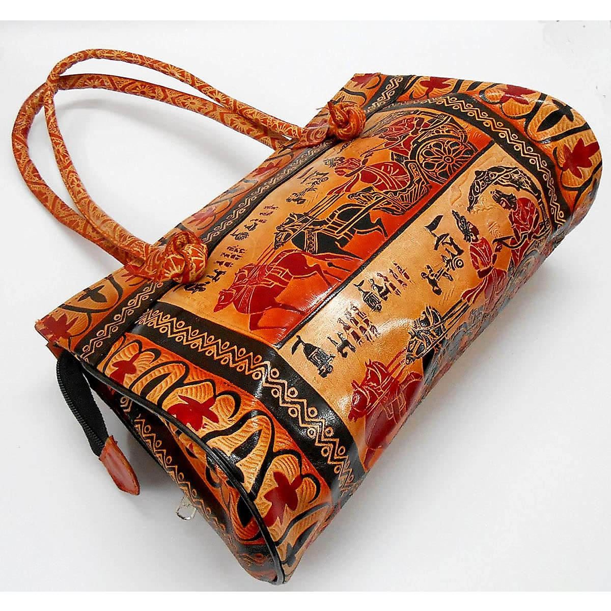 Crafts of India Krishna giving Gita Updesa to Arjuna Design Ethnic Hand Embossed Shantiniketan Leather Indian Shoulder Bag