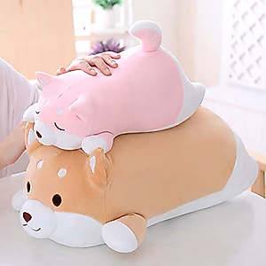 Shiba Inu Dog Plush Pillow, Cute Soft Corgi Stuffed Animals Doll Toys Gifts for Valentine, Christmas, Birthday, Bed, Sofa Chair (Pink Round Eye, 13.5in)