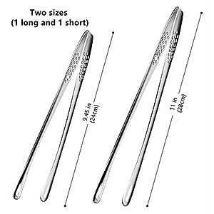 Korean Bbq Tongs Set, Korean Barbecue Tongs,Grill Tongs,Kitchen Tongs For Cooking,Stainless Steel Meat Tongs, Food Tongs, Bread Clip,Ice Tongs, Clip Head Hollow Design, (One Long And One Short)