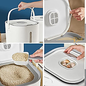 ACGrade Cereal Rice Food Storage Containers,22 Lbs Rice Dispenser,Large Rice Storage Container with Lid,Household airtight Rice Container,for Flour, Cereal,Dry Food Storage, White, 11*10*9 inch