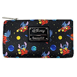 Loungefly x Disney Stitch in Space Allover-Print Flap Wallet (Black Multi, One Size)