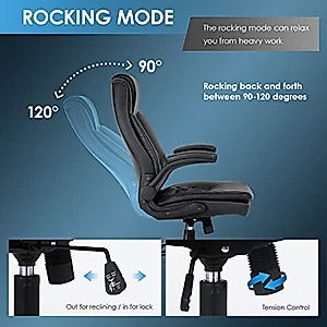Office Chair Desk Chair Computer Chair with Lumbar Support Adjustable Armrest Task Chair Rolling Swivel PU Leather H High Back Ergonomic Chair for Back Pain (Black)