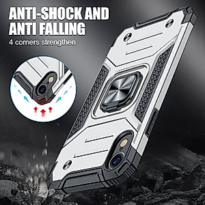 JAME Case for iPhone XR Cases with Screen Protector 2PCS, Military-Grade Drop Protection, Protective Xr Phone Case, Shockproof Bumper XR Case with Ring Kickstand, for iPhone XR 6.1 Inch Silver