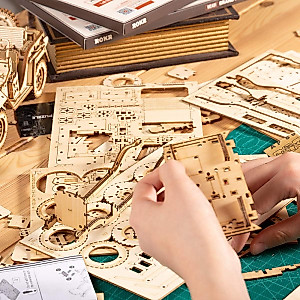 ROKR 3D Wooden Puzzle for Adults Mechanical Car Model-DIY Building Vehicle Kits-Brain Teaser Toys-Gift for Men Women on Birthday/Christmas Day (Army Field Car)