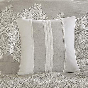 Madison Park Signature Cozy Comforter Set - All Season Bedding Combo Filled Insert and Removable Duvet Cover, Shams, Decorative Pillows, Damask Natural King(110"x96") 10 Piece