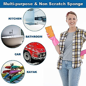Large Kitchen Sponges for Dishes,Pop Up Eco Friendly Bathroom Cleaning Sponge for Countertop,Tiles,Walls,Floors,Natural Compostable Scrubber for Dish,Car,Kayak,Compressed Cellulose Sponges 6 Pack