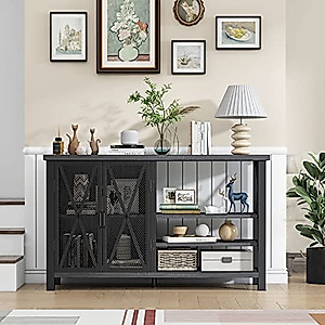 OIOG Wine Cabinet with Removable Wine Rack and Glass Holder, Wine Bar Cabinet for Liquor, Home Bar Coffee Cabinet Sideboards with Metal Mesh Doors for Living Room(Gray)