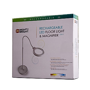 Mighty Bright The Original Rechargeable LED Floor Light and Magnifier Lamp, 59 Color-Adjustable LEDs, Warm Eye-Care Light to Bright-White Light, 5” 2X Magnifier, 5X Bifocal, Extra Bright and Dimmable