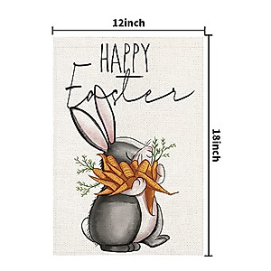 Happy Easter Bunny Garden Flag 12x18 Inch Burlap Double Sided Outside, Easter Carrot Sign Yard Outdoor Decoration DF216