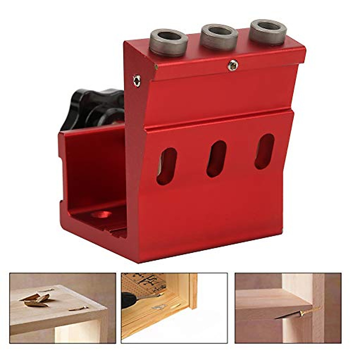 MISNODE Woodworking Hole Positioner Aluminum Alloy Carpentry Locator Dowel Jig Kit Pocket Hole Drill Guide Woodworking Hole Punch Tool for Carpenter(Red)