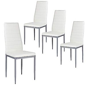 Giantex Set of 4 PU Leather Dining Side Chairs with Padded Seat Foot Cap Protection Stable Frame Heavy Duty High Back Design Dining Chairs for Kitchen Dining Room Home Furniture, White