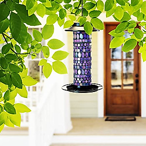Sun-Ray 811015 Amethyst Mosaic Solar Lighted Bird Feeder Hanging Lantern - Multicolor/Violet/Purple/Blue