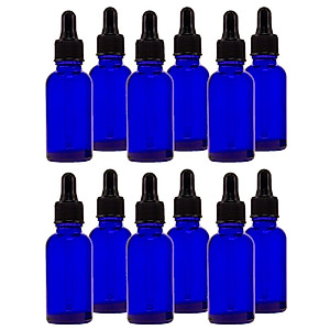 Cobalt Blue Glass Bottles with Glass Droppers 1 Oz - 12/bag