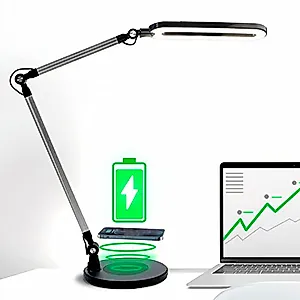 OTUS [2in1] LED Desk Lamp for Home Office with Wireless Charger, Architect LED Desk Light for Study, Reading, Working, Adjustable Tall Swing Arm Table Light, Dimmable Brightness, 3 Color Modes