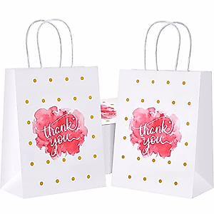 80 Pcs Thank You Gift Bags with Handles Pink Paper Bags for Small Business 8 x 4 x 10 Inch Small Paper Bags with Handles Retail Bags Thank You Bags for Boutique, Business, Wedding Favors, Gifts