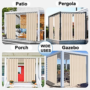OutdoorLines Waterproof Outdoor Curtains for Patio - Windproof Tab Top Gazebo Curtain Panels - Privacy Sun Blocking Outside Curtain Set for Porch, Pergola and Cabana 54 x 84 inch, Beige, 2 Panels