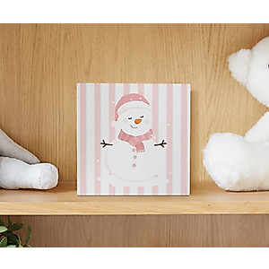 EIONEY Christmas Desk Decor Wooden Box Sign, Snowman Pink Vertical Grain Table Wooden Box Sign Decor, Christmas Wooden Desk Decor for Home Bedroom Kitchen Shelf Tabletop Decor, 5 x 5 Inches