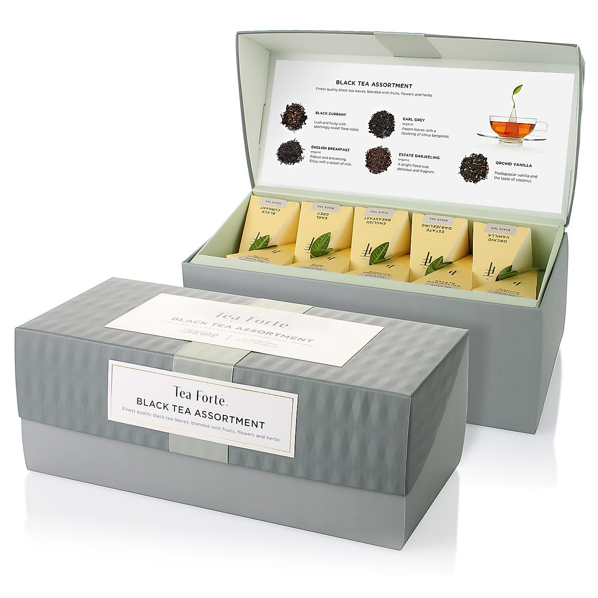 Tea Forte Presentation Box Tea Sampler Gift Set, 20 Assorted Variety Handcrafted Pyramid Tea Infuser Bags (Black Tea)