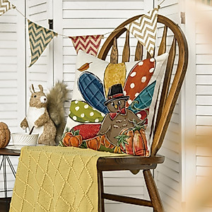 AVOIN colorlife Thanksgiving Turkey Pumpkin Throw Pillow Cover, 18 x 18 Inch Thanksgiving Fall Cushion Case for Sofa Couch