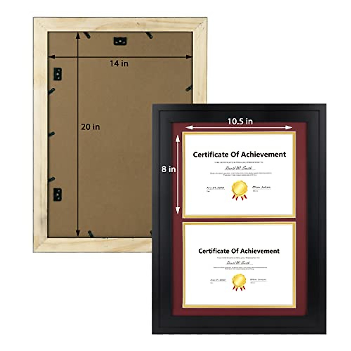 Golden State Art, 14x20 Double Diploma Frame, Black Frame to Dispalay Double 8.5x11 Document with Red Over Gold Mat, Solid Wood & Tempered Glass Protection