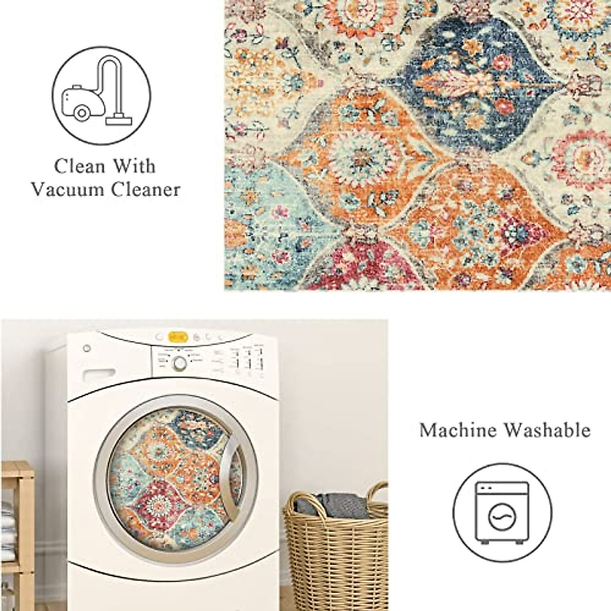 Lahome Moroccan Trellis Area Rug, 5x7 Washable Living Room Rug Indoor Non-Slip, Large Oriental Accent Throw Rug for Kitchen Entryway Bathroom Bedroom Office Carpet (Cream, 5x7ft)