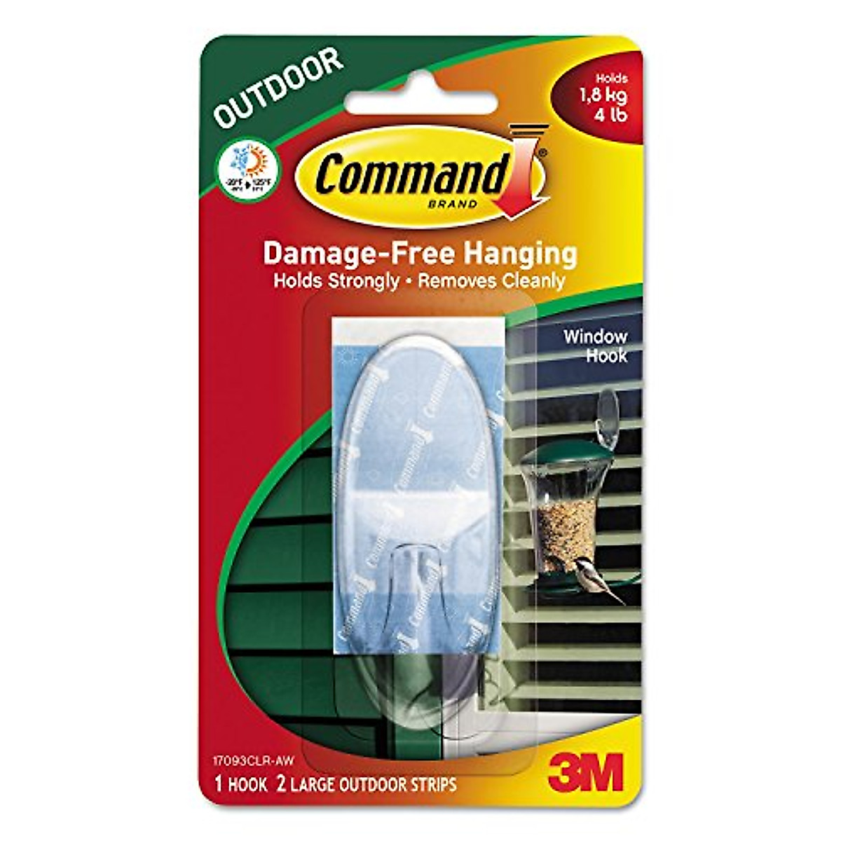 Command Outdoor Large Window Hook, Clear Plastic (17093Clr-Awes)