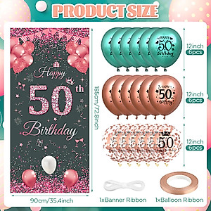 50th Birthday Party Decorations for Women Rose Gold Green Happy 50th Birthday Door Banner and 18 Pcs 50th Birthday Balloons for Women Men 50th Birthday 50 Years Anniversary Party Supplies