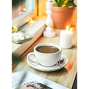 LE TAUCI 6 oz Cappuccino Cups with Saucers，Ceramic Coffee Cup for Au Lait, Double shot, Latte, Cafe Mocha, Tea - Set of 4, White