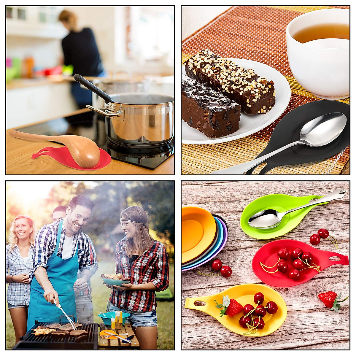 8 Pieces Kitchen Silicone Spoon Rest Spoon Holder Flexible Silicone Kitchen Utensil Spoon Rest Heat Resistant Spoon Holder, Assorted Colors