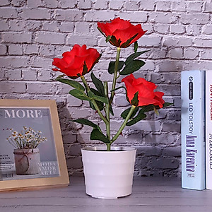 Fdit Artificial Rose 3LED Lamp Solar Simulation Flower Light for Home Garden Yard Lawn Path Way Party Decorative