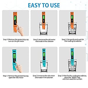 PH Meter for Water - PH Meter and TDS Meter Combo, Digital 0.01ph High Precision ± 2% Readout Accuracy Pen 3-in-1 TDS & EC & Temperature Meter for Household Drinking, Pool and Aquarium