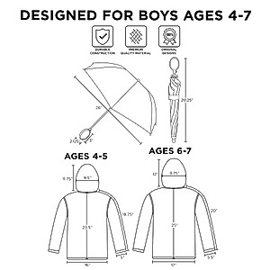 DC Comics Boys Umbrella And Poncho Raincoat Set, Batman Boys Rain Wear For Toddler Ages 2-4 Or Kids Ages 4-7