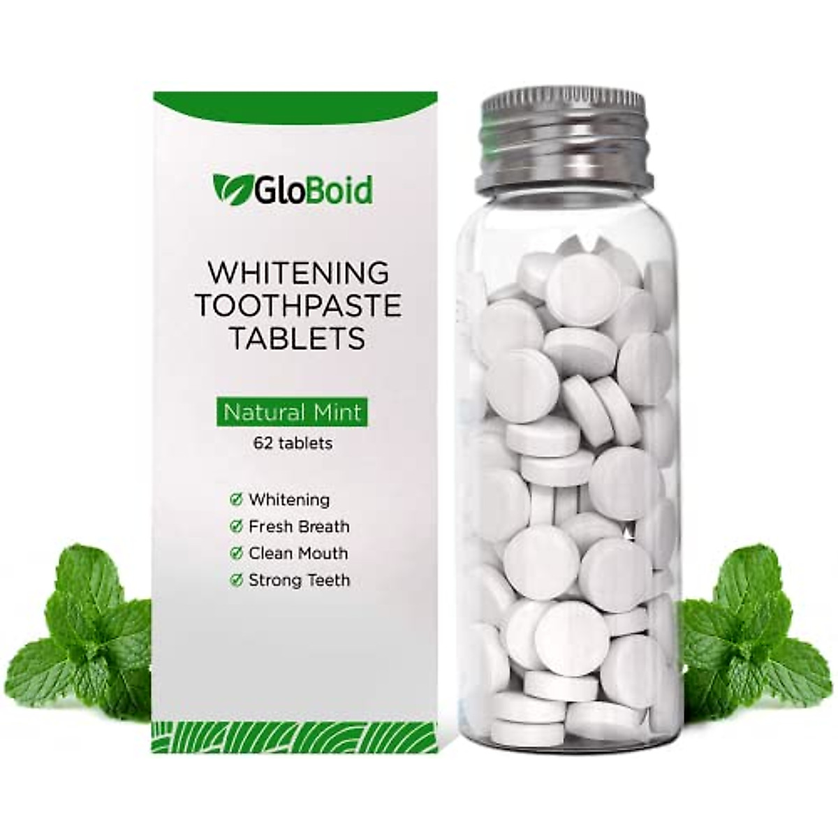 GloBoid Nano Hydroxyapatite Toothpaste Tablets, Zero Waste Toothpaste Bits, Eco Friendly & Plastic Free Toothpaste Tabs, Toothpaste Bites Perfect for Travel - 1 Month Supply - Mint