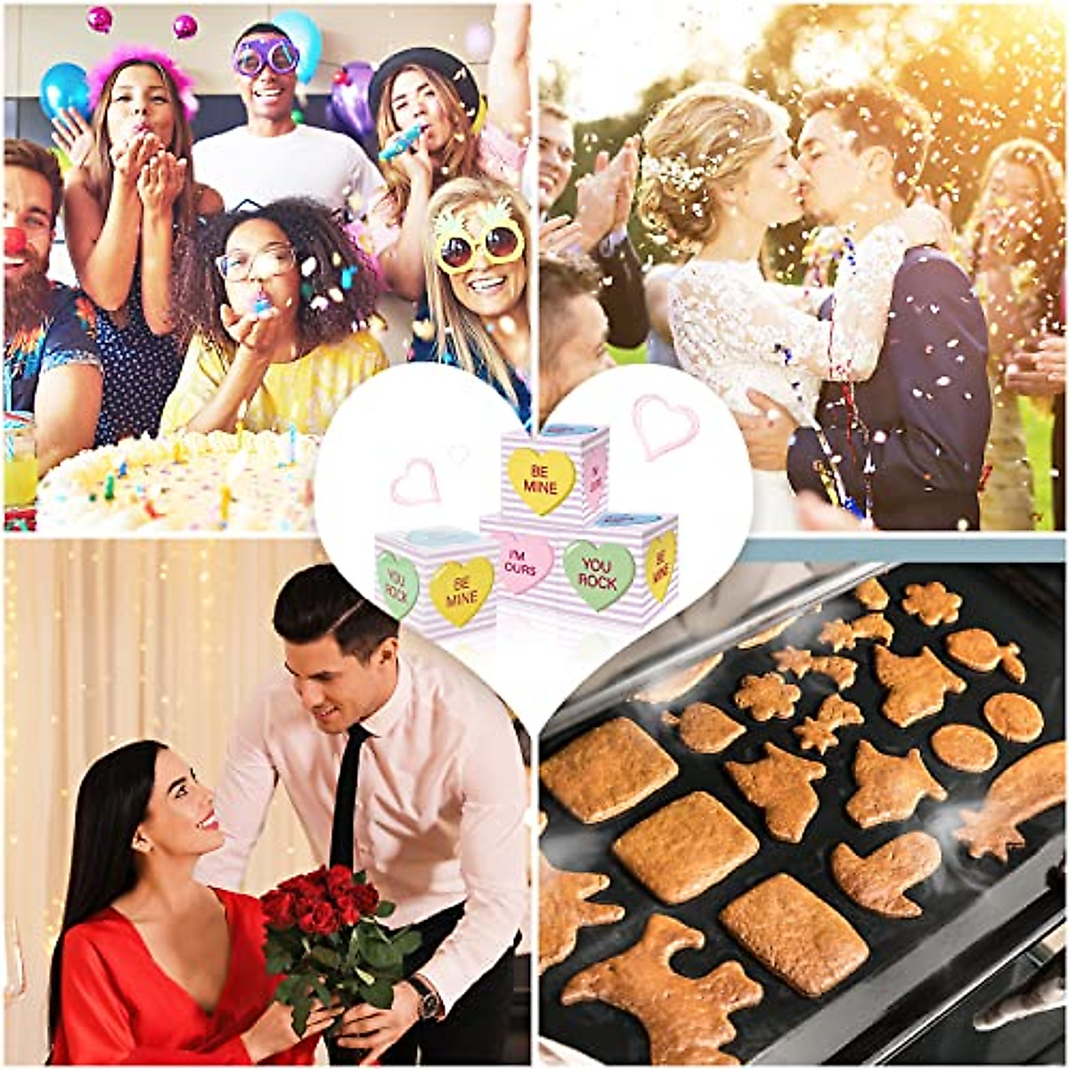 Whaline 24Pcs Valentine's Day Treat Boxes Conversation Heart Cardboard Box Colorful Cute Holiday Paper Gift Container for Cookie Goodie Candy Sweet Valentine's Day Party Favor Supplies