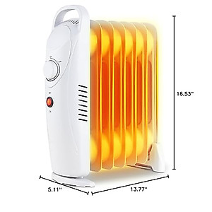 LifePlus Oil Filled Heater, Portable Radiant Space Heater with Energy Saving, Overheat Safety, 700W Small Space Heater Quiet Work for Bedroom, Indoor use (White)