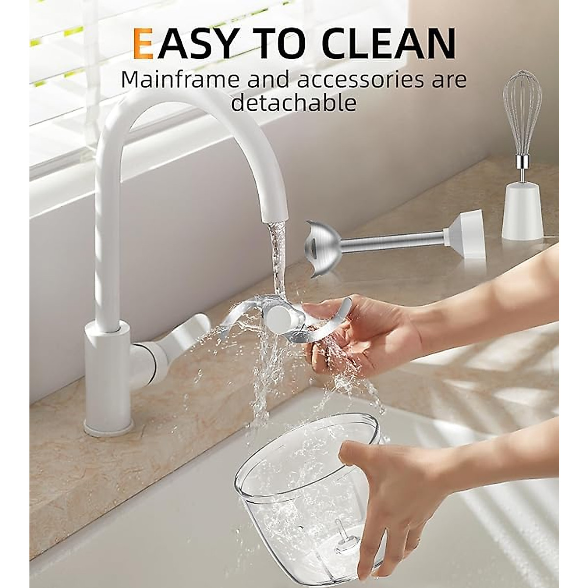 Immersion Blender Handheld, 5-in-1 Hand Blender for Kitchen, 2-Speed Stirrers Electric Whisk with 16.9OZ Food Chopper, 20.3OZ Container, Egg Whisk for Puree Infant Food Smoothies Sauces Soups