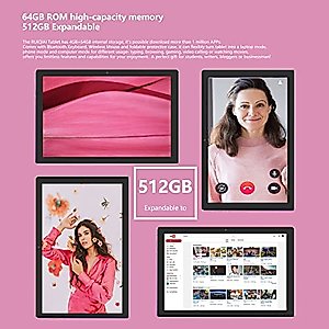 2 in 1 Tablet 10 Inch, Android 11.0 Tablet with Keyboard Case, 4GB+64GB ROM/512GB Computer Tablets, Quad Core, HD Touch Screen, Dual Carema, Games, Wi-Fi，BT, Google GMS Certified Tablet PC (Pink)