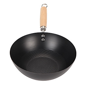 Kuuleyn Carbon Steel Wok Stir - Fry Pans Set with Lid Chinese Wok Even Heating Thick Coated Multifunctional Iron Pot with Convenient Handle for Daily Home Cooking (20cm)